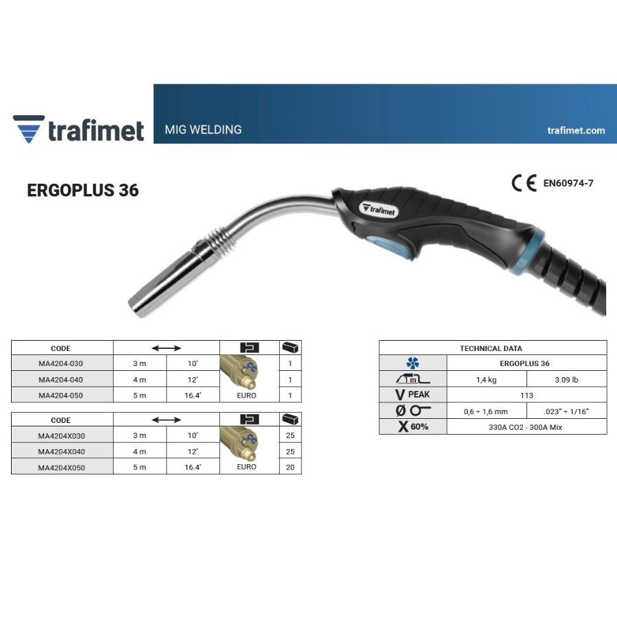 Trafimet Co2 Gorionik ERGOPLUS 36 - 330A, 4m EURO