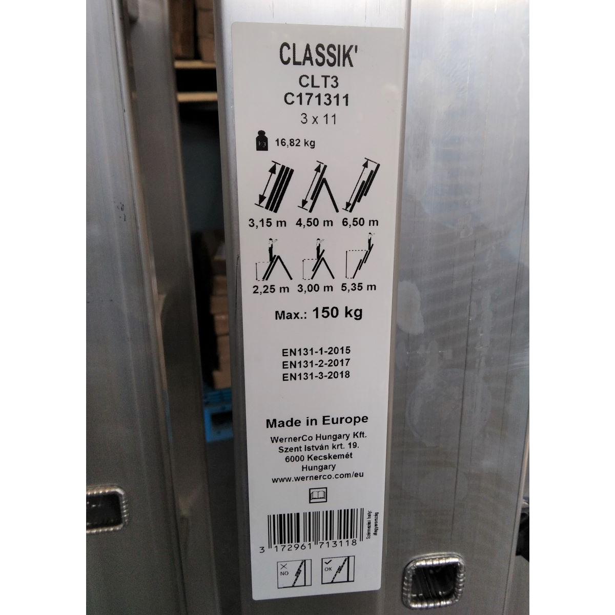 CENTAURE alu trodelne merdevine 3x11, 3.1/6.5m