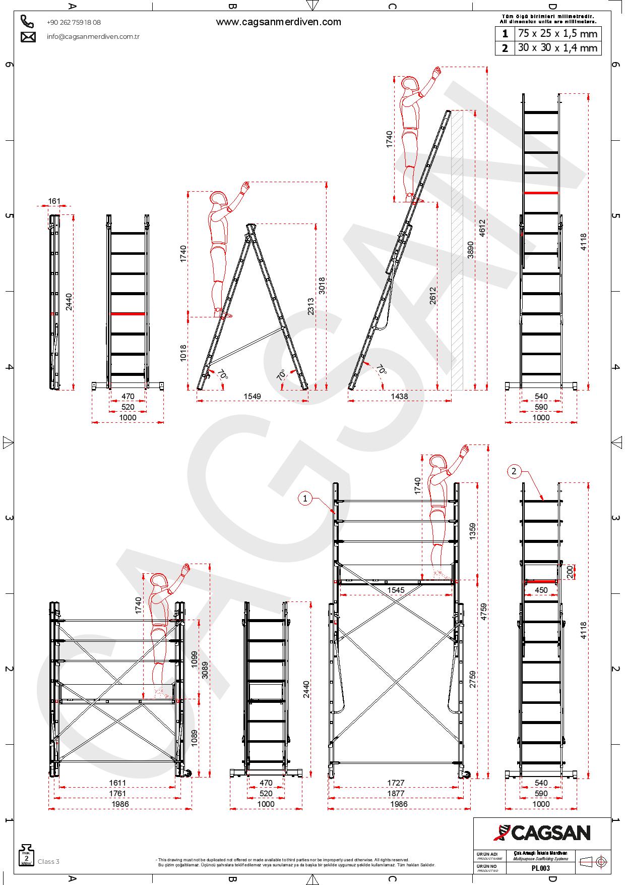 Multifunkcionalna skela i merdevine polysafe, 2x8, radna v 4.7m ...