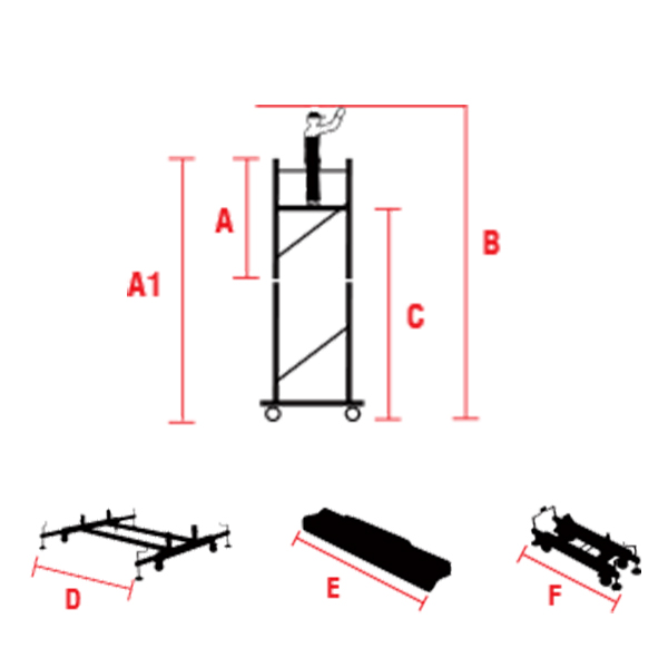 Modularna aluminijumska pokretna skela 3modula SM640 radna v. 6.7m ...