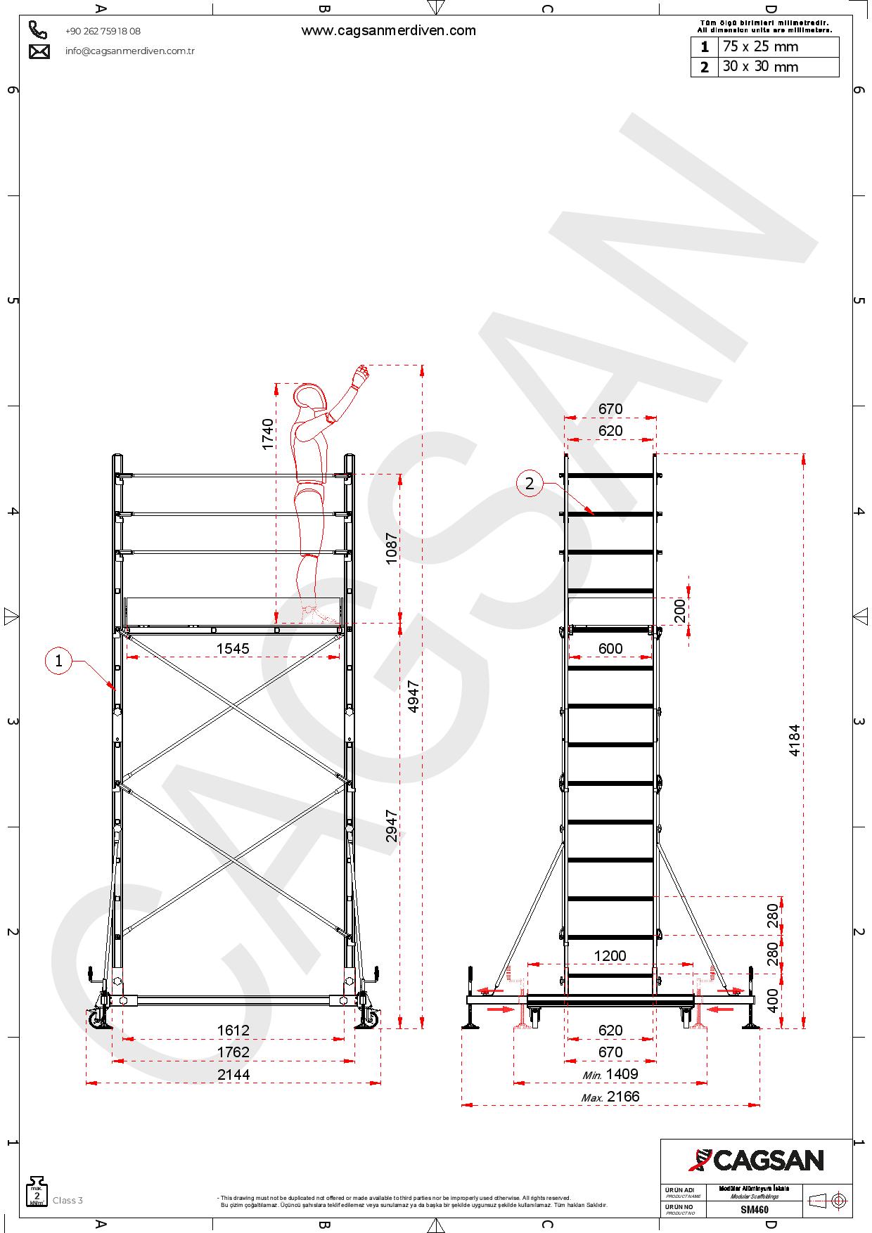 Modularna aluminijumska pokretna skela 2modula SM460 radna v. 4.75m ...